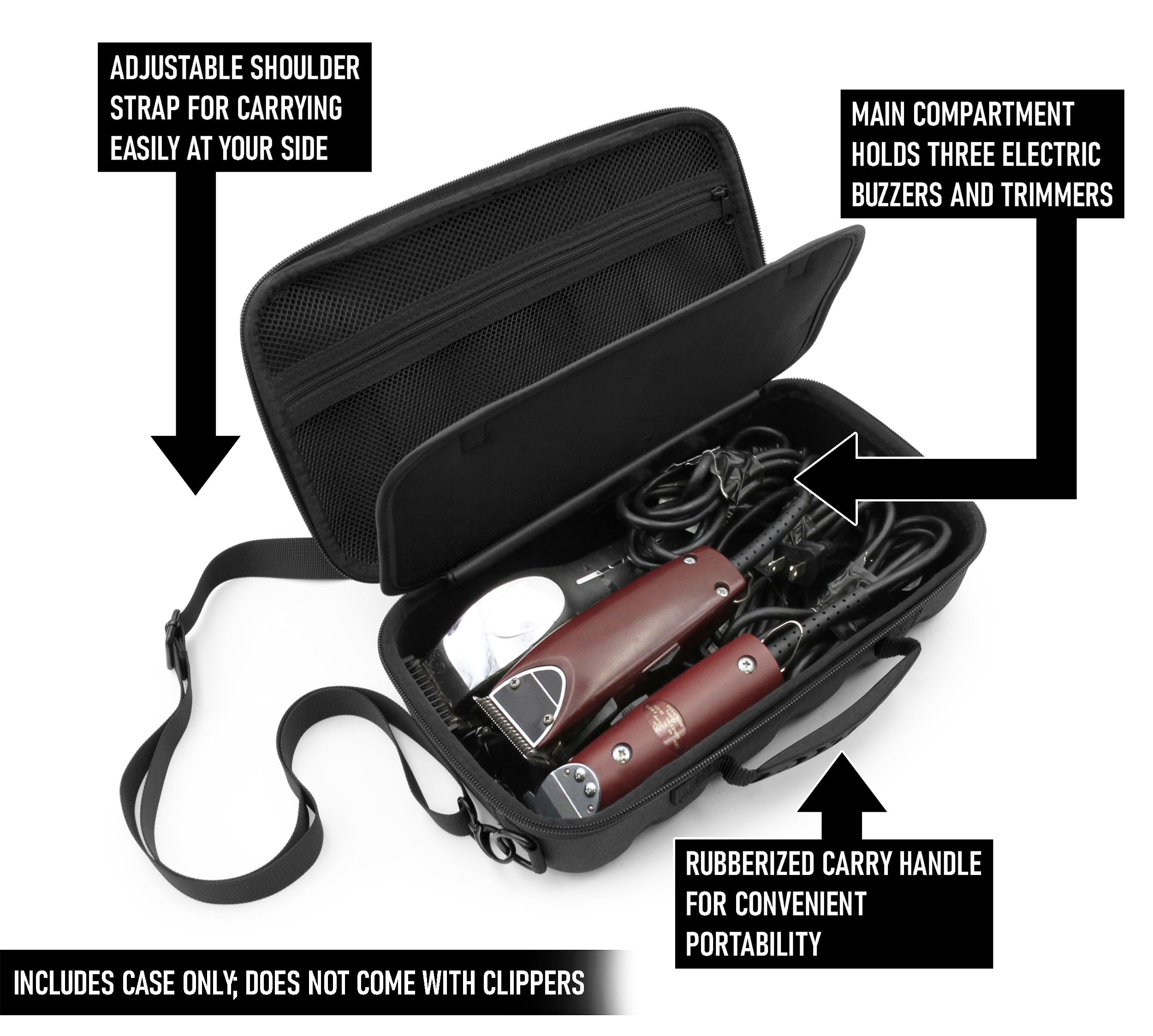 CASEMATIX Hair Clipper Barber Case Holds Three Electric Clippers, Hair Buzzers, Trimmers, T Finisher Liner - Travel Case for Clippers, Stylist and Hair Cutting Supplies