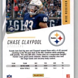 2020 Panini Prestige Football #219 Chase Claypool RC Rookie Card Pittsburgh Steelers Official NFL Trading Card From Panini America