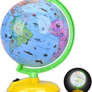 8" World Globe for Kids with LED Night Light, Small Desktop Globe with Stand, Colorful, Easy-Read, Battery Powered, Globe Map Learning Tool Educational Gift for Students