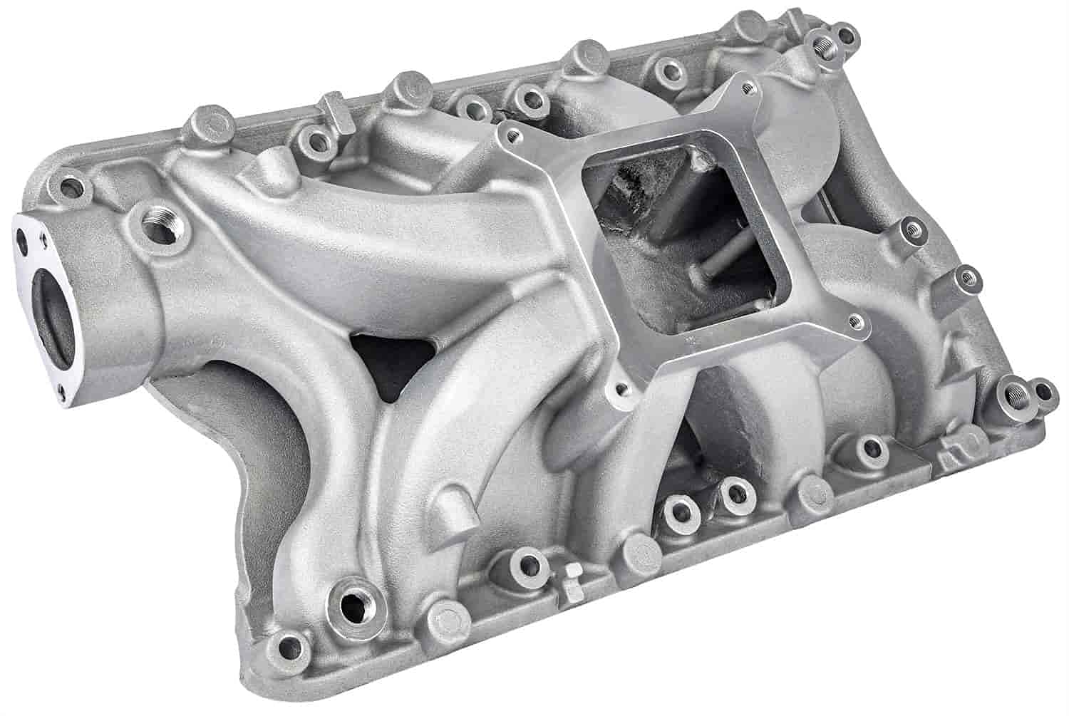 JEGS Intake Manifold for 1969-1996 Small Block Ford 351 Windsor - Hi-Rise, Single Plane, Open Plenum - Square Bore 4150/4160 Flange - 5.68” Carb Pad Height - 3500-8000 RPM