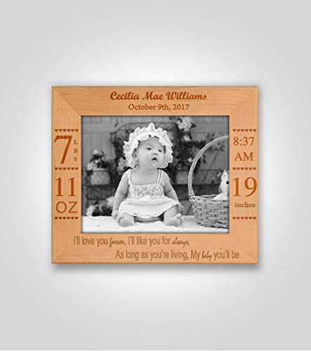 Personalized Baby Picture Frame | Custom Engraved & Adler Wood Frame Horizontal | Wall Picture Frame Customizable (Horizontal) |Engraved Custom Picture Frame (5"x7",4”x6”) | Perfect for Baby Gifts