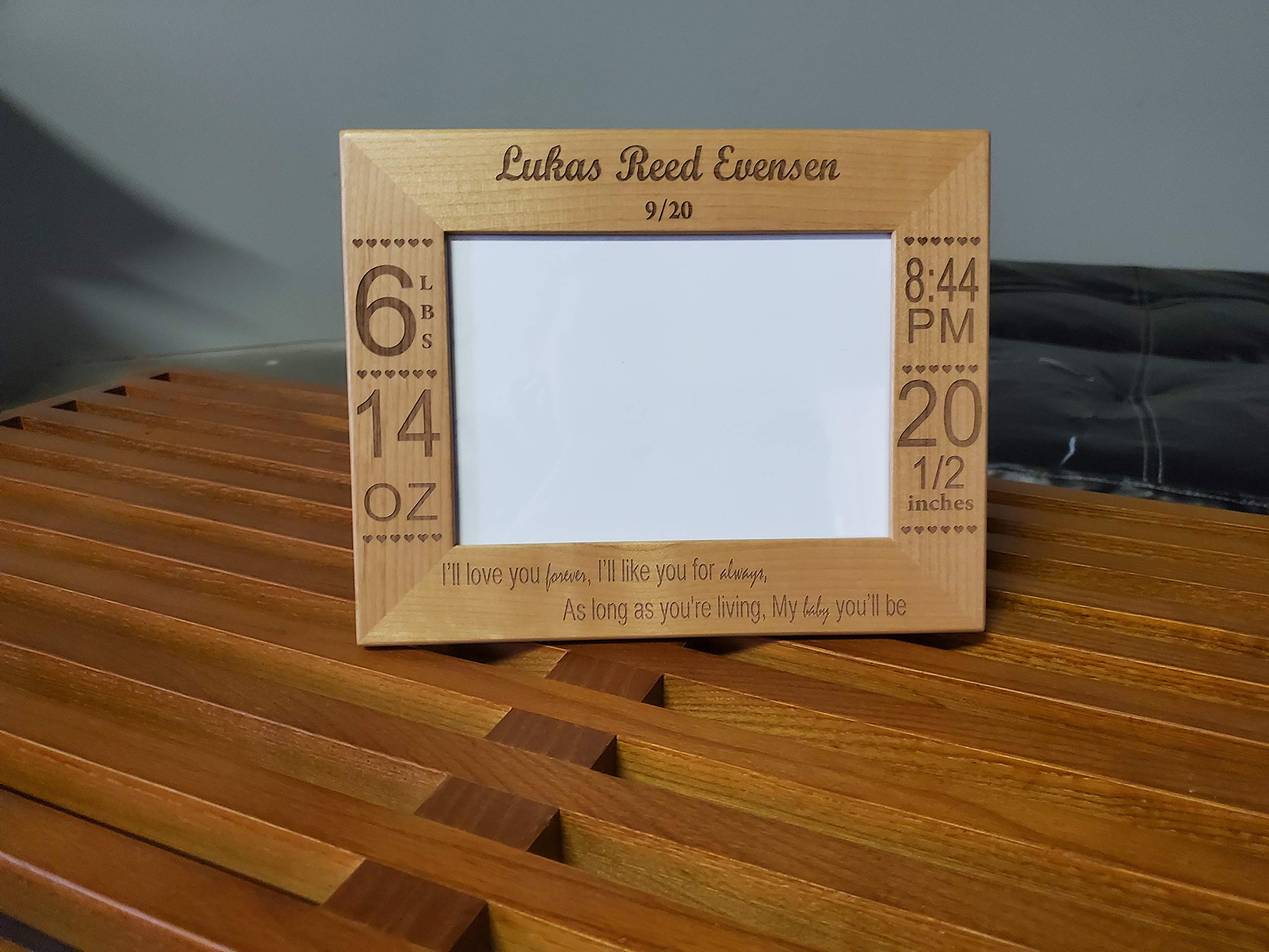 Personalized Baby Picture Frame | Custom Engraved & Adler Wood Frame Horizontal | Wall Picture Frame Customizable (Horizontal) |Engraved Custom Picture Frame (5"x7",4”x6”) | Perfect for Baby Gifts