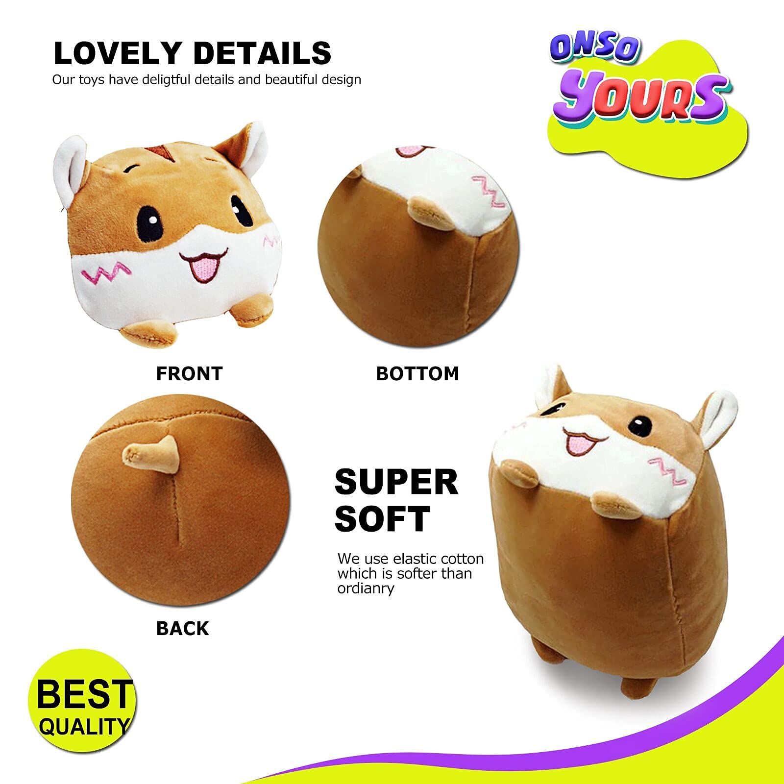 Onsoyours Plush Toys Set, 3Pcs Stuffed Animals with Elephant, Deer and Hamster, Creative Decoration Cuddly Plush Pillows 9" for Kids Girls Boys (Elephant/Deer/Hamster)