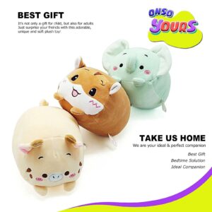 Onsoyours Plush Toys Set, 3Pcs Stuffed Animals with Elephant, Deer and Hamster, Creative Decoration Cuddly Plush Pillows 9" for Kids Girls Boys (Elephant/Deer/Hamster)