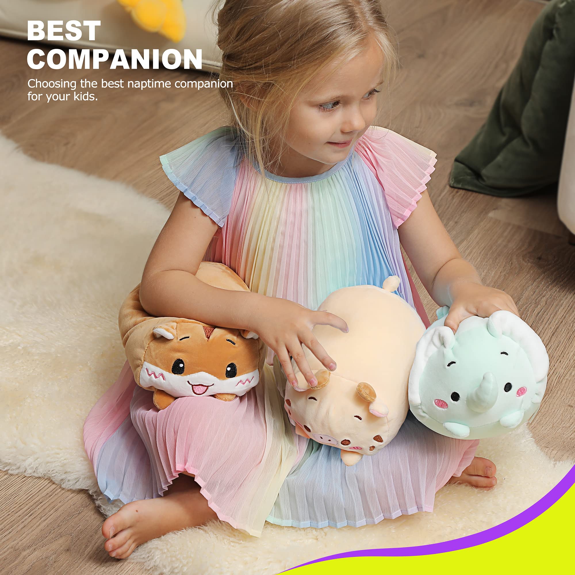 Onsoyours Plush Toys Set, 3Pcs Stuffed Animals with Elephant, Deer and Hamster, Creative Decoration Cuddly Plush Pillows 9" for Kids Girls Boys (Elephant/Deer/Hamster)