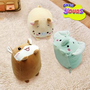 Onsoyours Plush Toys Set, 3Pcs Stuffed Animals with Elephant, Deer and Hamster, Creative Decoration Cuddly Plush Pillows 9" for Kids Girls Boys (Elephant/Deer/Hamster)