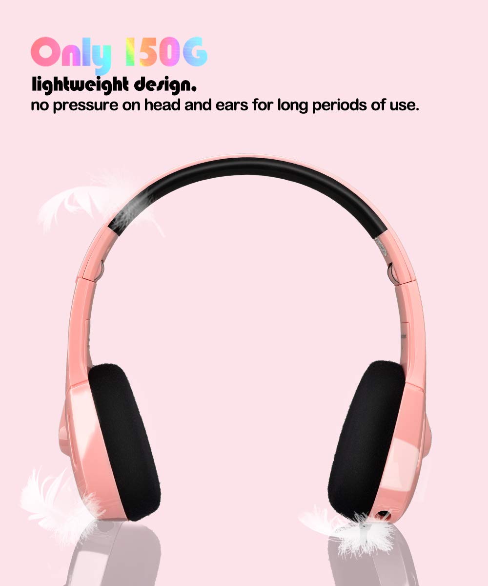 Pink Gaming Headset for Girl, Women, Kids, Teens,Stereo Headphones for PC, PS4, New Xbox One, Smartphones 3.5mm Jack wired kid headset with Detachable Mic,Adjustable Headband, Foldable. (Pink)