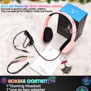 Pink Gaming Headset for Girl, Women, Kids, Teens,Stereo Headphones for PC, PS4, New Xbox One, Smartphones 3.5mm Jack wired kid headset with Detachable Mic,Adjustable Headband, Foldable. (Pink)