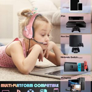 Pink Gaming Headset for Girl, Women, Kids, Teens,Stereo Headphones for PC, PS4, New Xbox One, Smartphones 3.5mm Jack wired kid headset with Detachable Mic,Adjustable Headband, Foldable. (Pink)