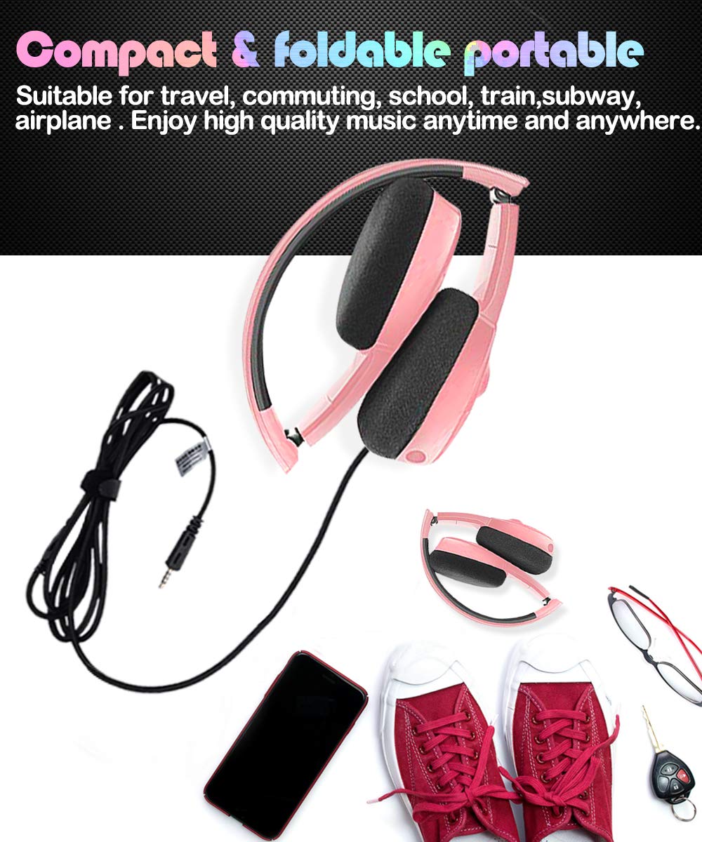 Pink Gaming Headset for Girl, Women, Kids, Teens,Stereo Headphones for PC, PS4, New Xbox One, Smartphones 3.5mm Jack wired kid headset with Detachable Mic,Adjustable Headband, Foldable. (Pink)