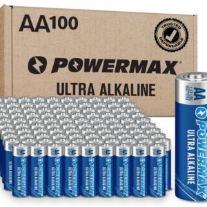 Powermax 100-Count AA Batteries, Ultra Long Lasting Alkaline Battery, 10-Year Shelf Life, Reclosable Packaging