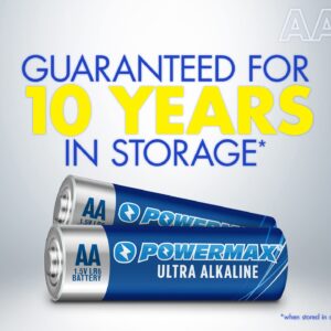 Powermax 100-Count AA Batteries, Ultra Long Lasting Alkaline Battery, 10-Year Shelf Life, Reclosable Packaging