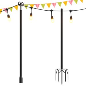 addlon string lights poles for outdoors (1 x 10ft), heavy duty designed to use year-round for your garden, patio, wedding, party, birthday decorations-black