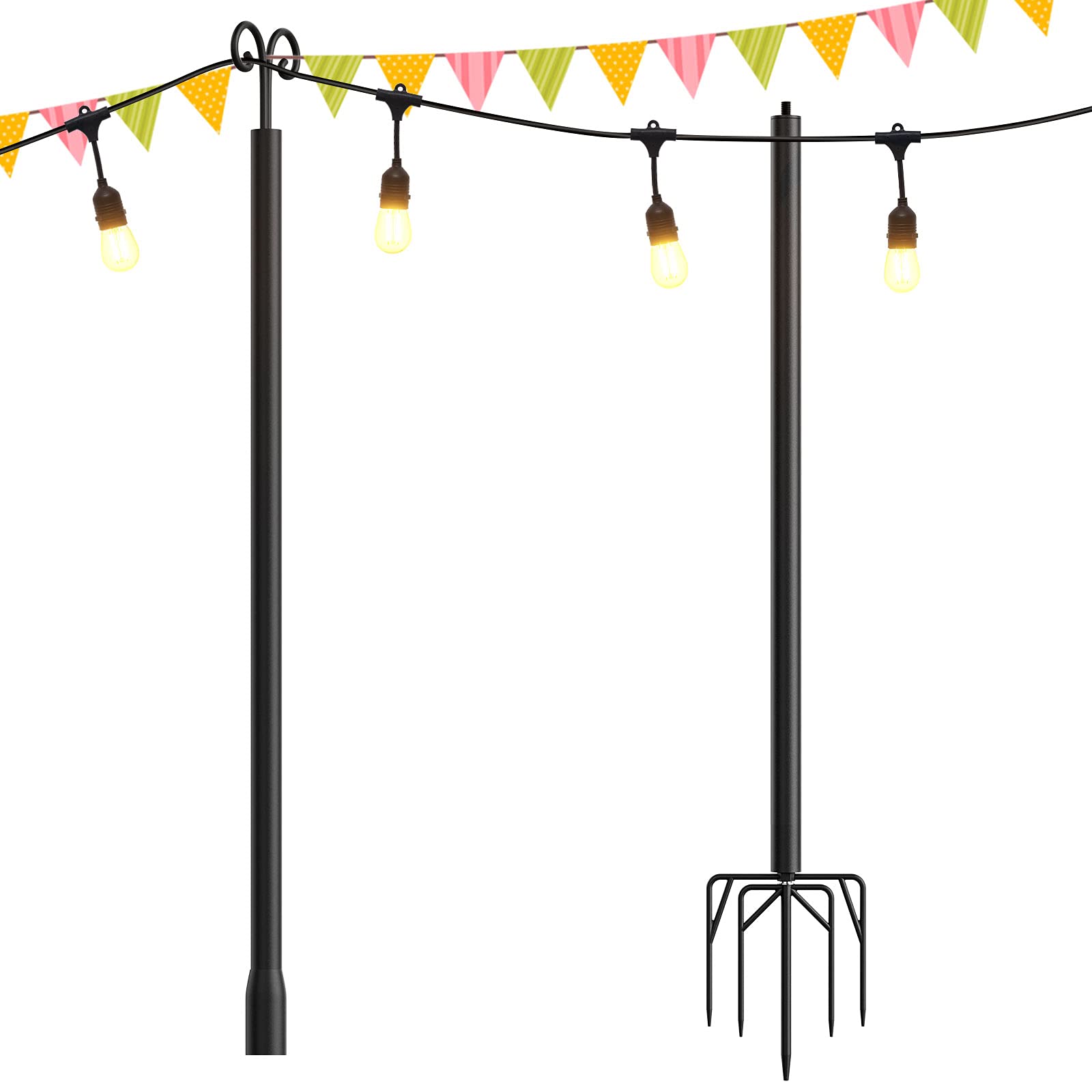 addlon String Lights Poles for Outdoors (1 x 10ft), Heavy Duty Designed to Use Year-Round for Your Garden, Patio, Wedding, Party, Birthday Decorations-Black