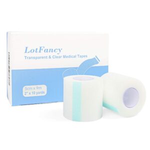 lotfancy transparent medical tape, 6rolls 2inch x 10yards, adhesive clear hypoallergenic surgical tape, pe first aid tape for wound, bandage, sensitive skin, latex free