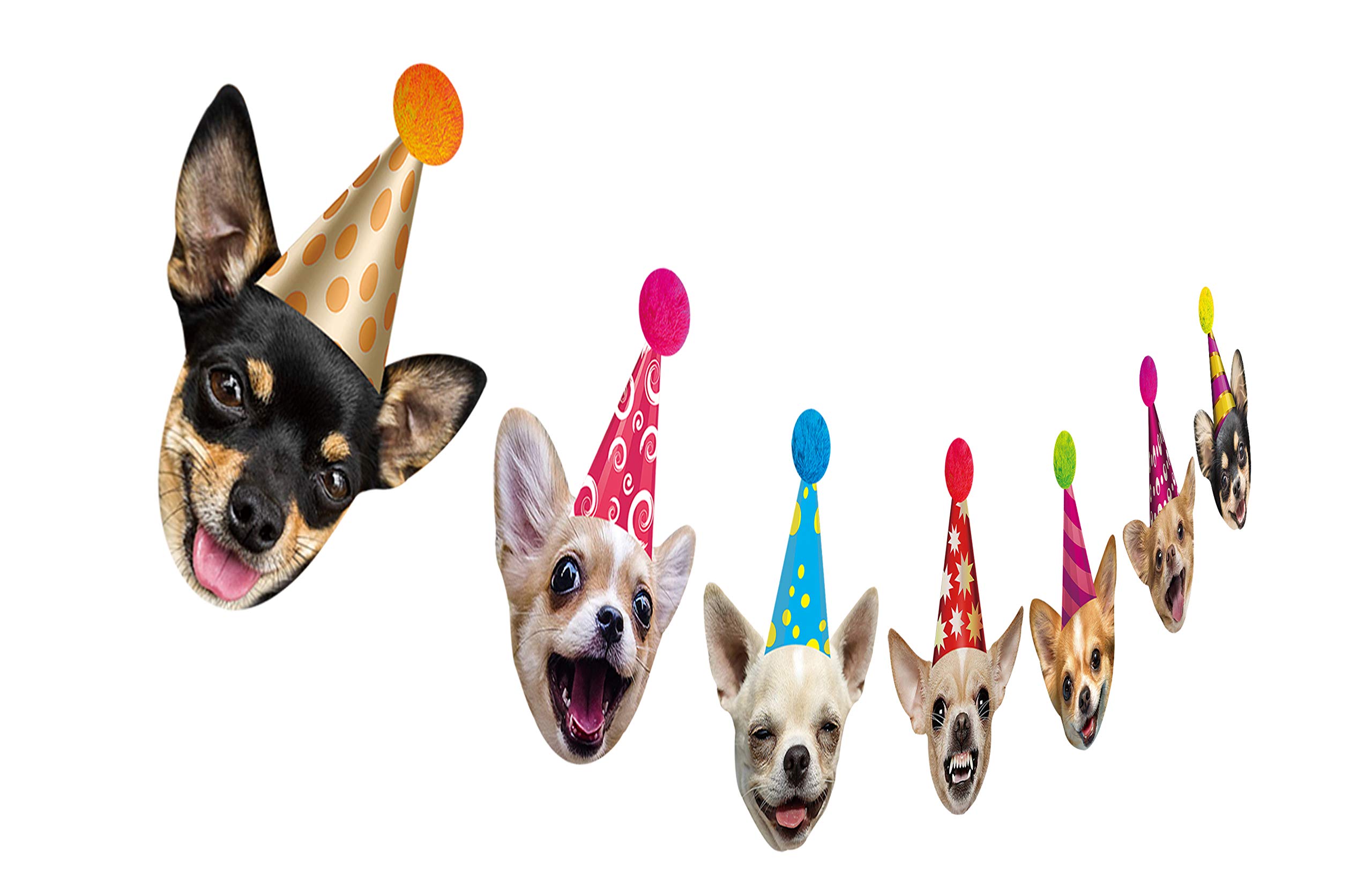 Chihuahua Dog Birthday Garland, Funny Chichi Portraits Party Decor, Dog Face Bunting Banner