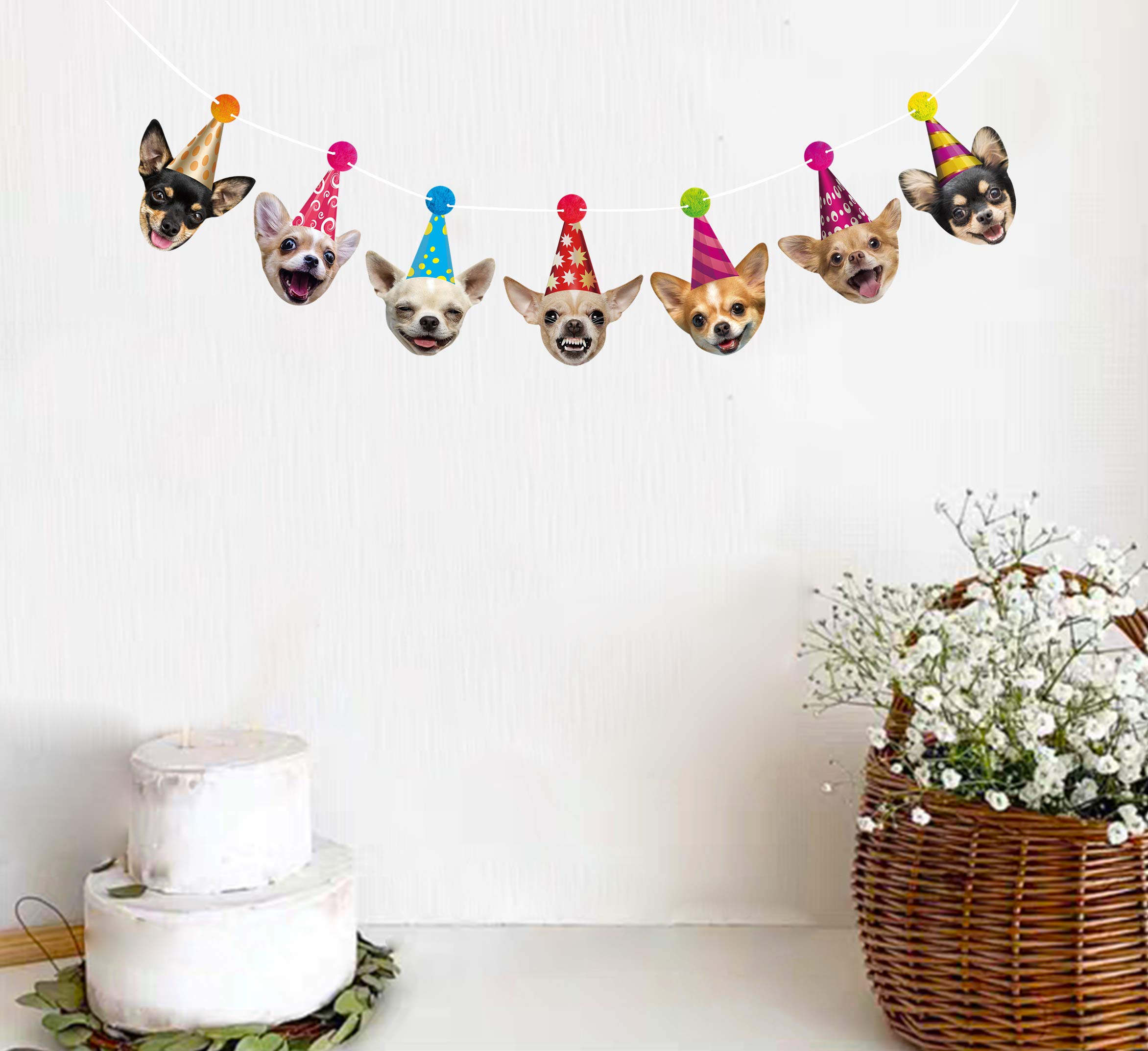 Chihuahua Dog Birthday Garland, Funny Chichi Portraits Party Decor, Dog Face Bunting Banner