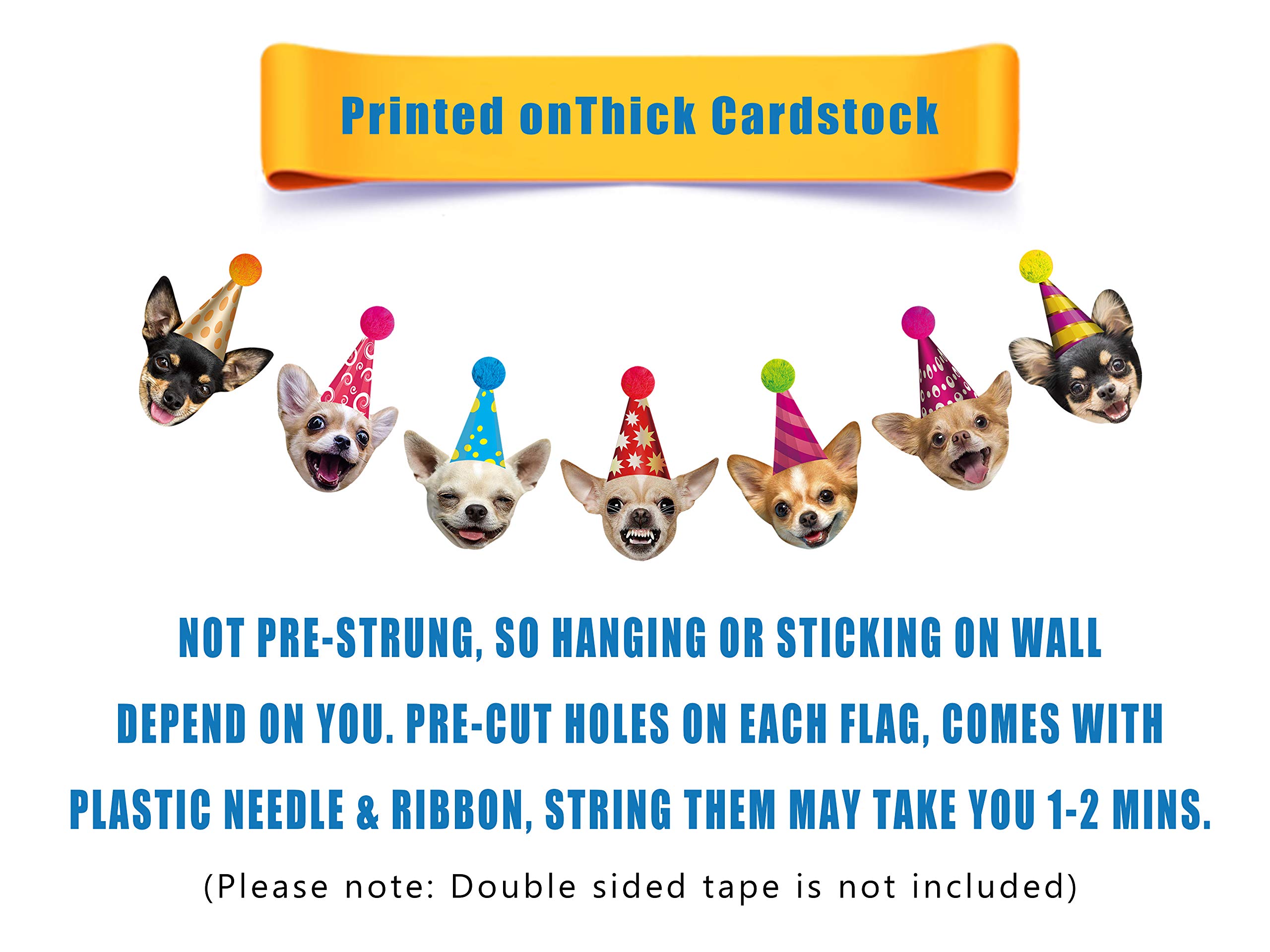 Chihuahua Dog Birthday Garland, Funny Chichi Portraits Party Decor, Dog Face Bunting Banner