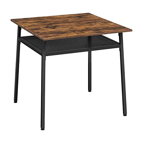 VASAGLE Dining Table, Square Office Desk with Storage Compartment, Industrial, 31.5 x 31.5 x 30.7 Inches,Brown