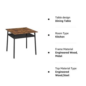 VASAGLE Dining Table, Square Office Desk with Storage Compartment, Industrial, 31.5 x 31.5 x 30.7 Inches,Brown