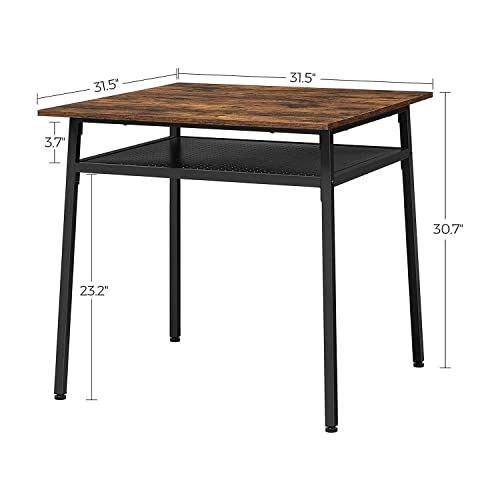 VASAGLE Dining Table, Square Office Desk with Storage Compartment, Industrial, 31.5 x 31.5 x 30.7 Inches,Brown