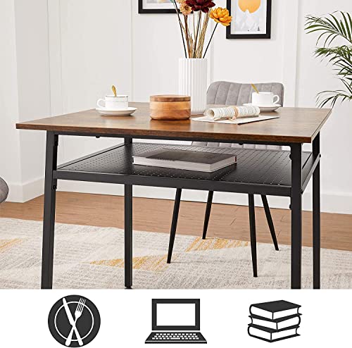 VASAGLE Dining Table, Square Office Desk with Storage Compartment, Industrial, 31.5 x 31.5 x 30.7 Inches,Brown