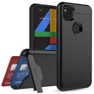 teelevo wallet case for google pixel 4a [not compatible with pixel 4a 5g], dual layer case with card slot holder for google pixel 4a - black