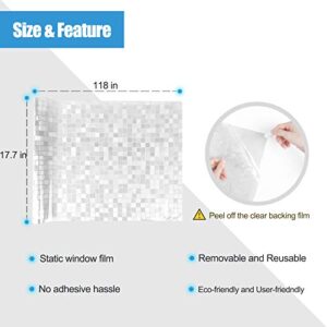 Yenhome Frosted Window Film Privacy Static Cling Window Film Decorative Window Film 3D Mosaic Window Sticker Sun Blocking Anti UV Glass Film for Door Bathroom Home Office Heat Control 17.7x118 inch