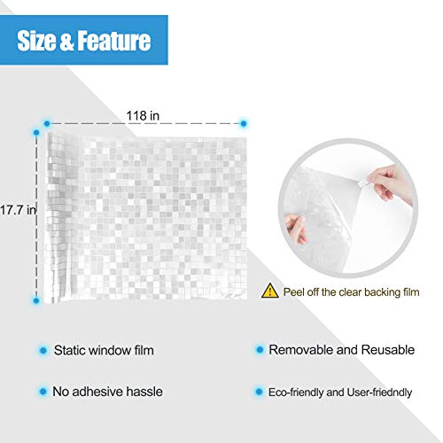 Yenhome Frosted Window Film Privacy Static Cling Window Film Decorative Window Film 3D Mosaic Window Sticker Sun Blocking Anti UV Glass Film for Door Bathroom Home Office Heat Control 17.7x118 inch