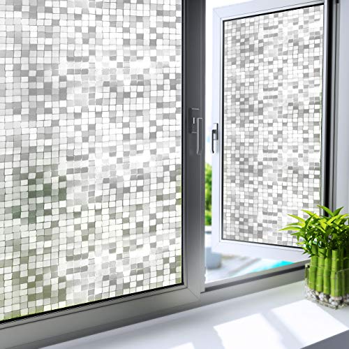 Yenhome Frosted Window Film Privacy Static Cling Window Film Decorative Window Film 3D Mosaic Window Sticker Sun Blocking Anti UV Glass Film for Door Bathroom Home Office Heat Control 17.7x118 inch