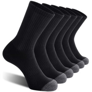 celersport 6 pack men's athletic crew socks, work boot socks with full cushion, black, shoe size: 7-9