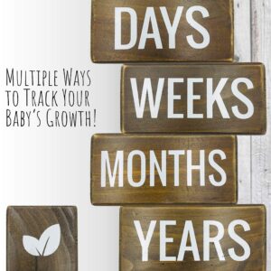 SWOOFE Baby Milestone Age Blocks for Boy or Girl - Non Toxic Natural Rustic Walnut Pine Wood - Milestone Blocks Set - Weekly Monthly First Year Picture Newborn Photography Prop, Perfect Shower Gift