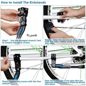 Bike Kickstand Adults- Adjustable Rear Side Aluminum Alloy Bicycle Stand Kickstand Fit for 22" 24" 26" 28" Bike Kick Stand for Mountain Bike Road Bicycles Kickstand (black)