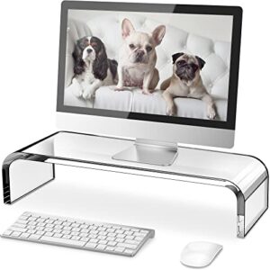 clear monitor riser, acrylic computer stand 20 inch - sturdy 50lb max - promote pain relief posture & free up cluttered space with tv, laptop & pc computer & desk storage organizer stand riser