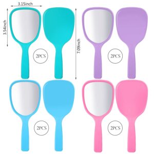 Small Handheld Hand Mirror Compact Travel Makeup Mirror Handheld Cosmetic Mirror with Handle Personal Mirror Portable Vanity Mirror 3.15 Inch Wide, 7.09 Inch Long (Blue, Green, Pink, Purple,8 Pieces)