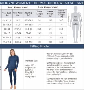 qualidyne Women’s Thermal Underwear Ultra-Soft Base Layer Long Johns Set Winter Sports Top and Bottom Suits Navy Blue