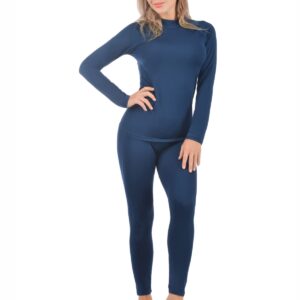 qualidyne Women’s Thermal Underwear Ultra-Soft Base Layer Long Johns Set Winter Sports Top and Bottom Suits Navy Blue