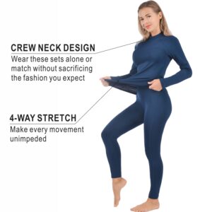 qualidyne Women’s Thermal Underwear Ultra-Soft Base Layer Long Johns Set Winter Sports Top and Bottom Suits Navy Blue