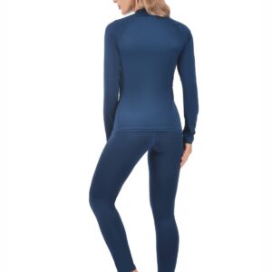 qualidyne Women’s Thermal Underwear Ultra-Soft Base Layer Long Johns Set Winter Sports Top and Bottom Suits Navy Blue