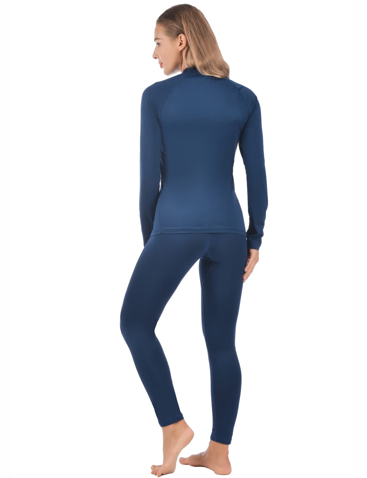 qualidyne Women’s Thermal Underwear Ultra-Soft Base Layer Long Johns Set Winter Sports Top and Bottom Suits Navy Blue