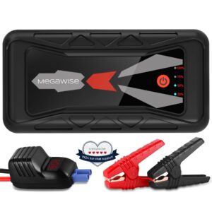 megawise 1500a peak 16800mah car battery jump starter booster (up to 7l gas or 5l diesel engines), 12v portable power with dual usb outputs & flashlight 2023 upgraded extremely safe