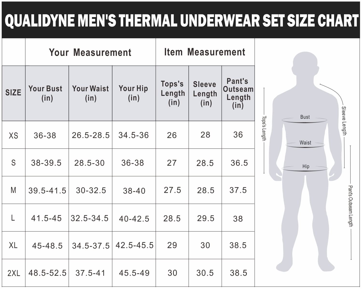 qualidyne Thermal Underwear for Men Long Johns Mens with Fleece Lined, Base Layer Men Cold Weather Top Bottom