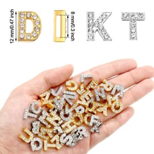 WILLBOND 104 Pieces Rhinestone Letter for Crafts Slider Charms Alphabet Letter A-Z 8 mm Alloy for DIY Bracelet Wristbands Necklace Choker Jewelry Making Charms Supplies (Gold and Silver)