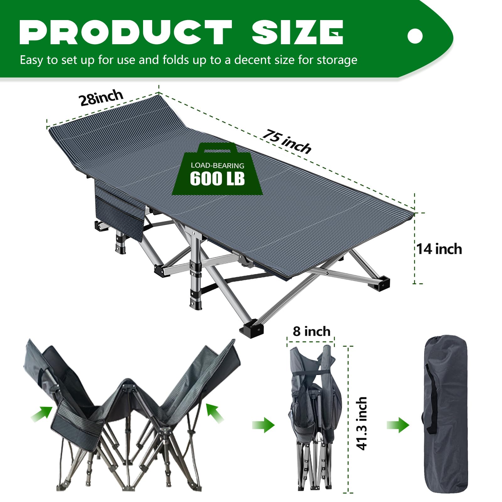 Oeyal Folding Camping Cots for Adults, Folding Cots for Sleeping, Portable Travel Camp Cots Guest Bed, Heavy Duty Sleeping Cot with Mattress and Carry Bag for Indoor & Outdoor Use