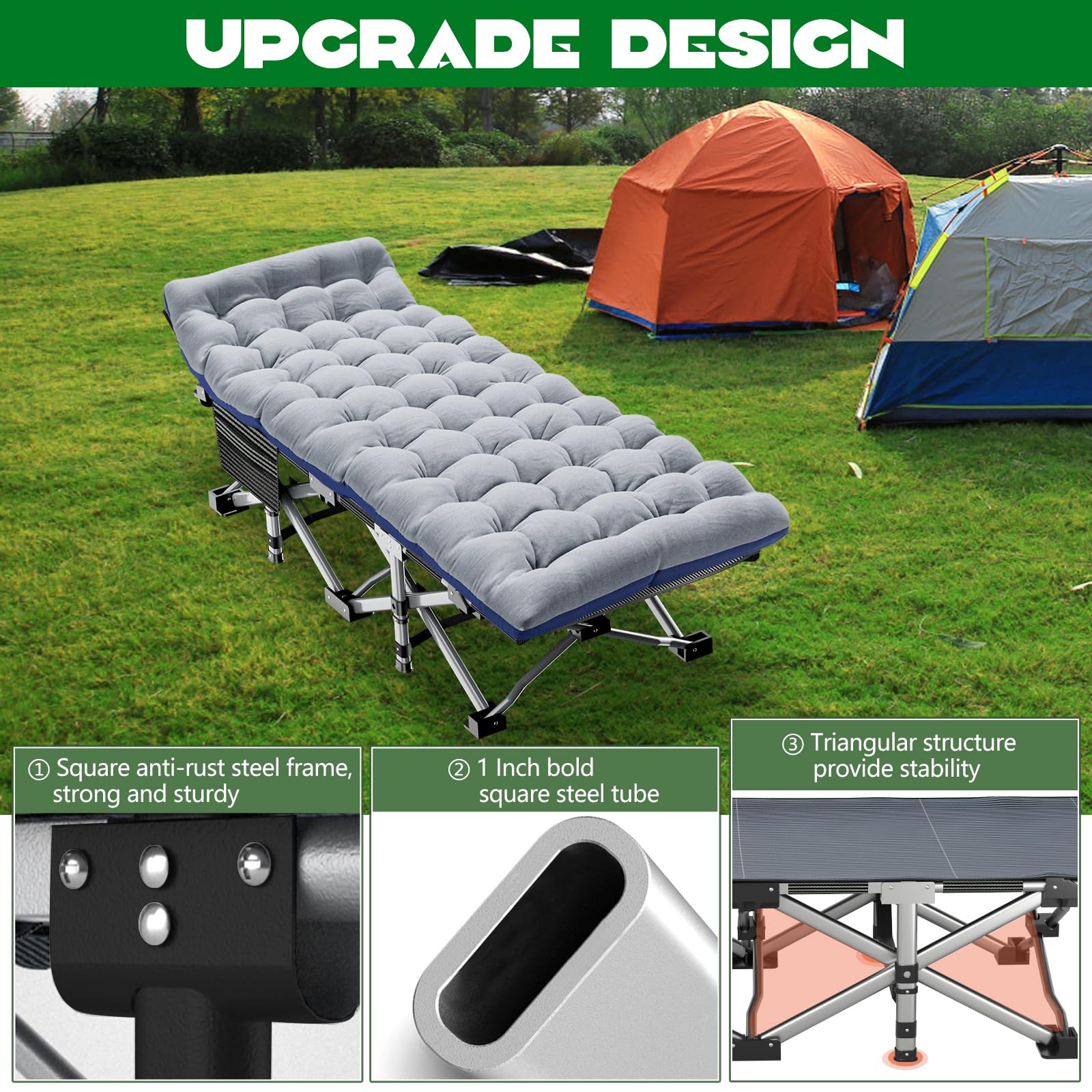 Oeyal Folding Camping Cots for Adults, Folding Cots for Sleeping, Portable Travel Camp Cots Guest Bed, Heavy Duty Sleeping Cot with Mattress and Carry Bag for Indoor & Outdoor Use