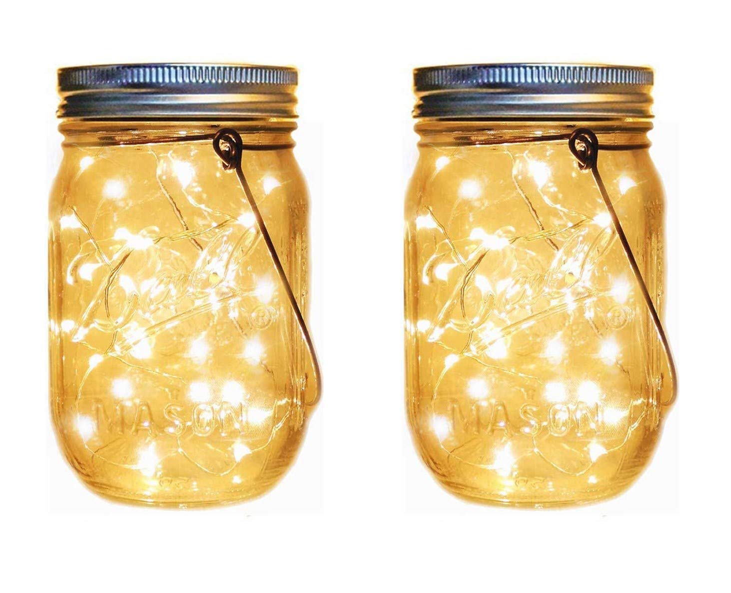 Casabits Decor Solar Mason Jar Lights, 2 Pack 10 LED Warm White - Hanging Solar Garden Lights - Solar LED Outdoor Lights for Patio or Garden – Beautiful Decorative Lights – Hanging Solar Garden Lights