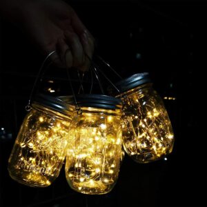 Casabits Decor Solar Mason Jar Lights, 2 Pack 10 LED Warm White - Hanging Solar Garden Lights - Solar LED Outdoor Lights for Patio or Garden – Beautiful Decorative Lights – Hanging Solar Garden Lights