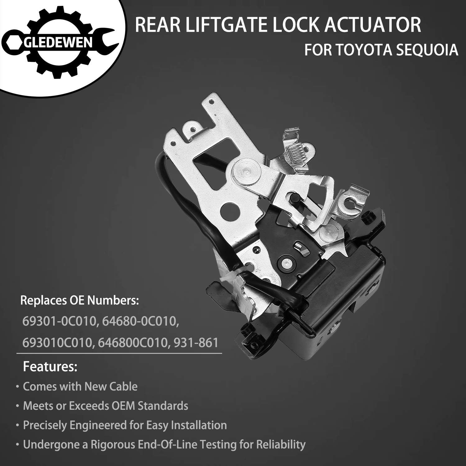 Liftgate Lock Actuator Rear Door Latch Assembly with Cable | for 2001-2007 Toyota Sequoia | Replaces# 69301-0C010, 64680-0C010, 693010C010, 646800C010, 931-861