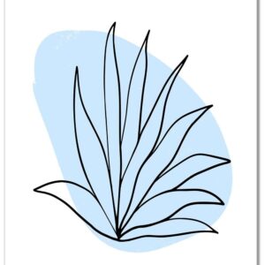 Botanical Prints - Minimalist Line Art Leaf Prints 8x 10 (Set of 6) - Aesthetic Art Posters - Abstract Plant Decor - Unframed (Blue)