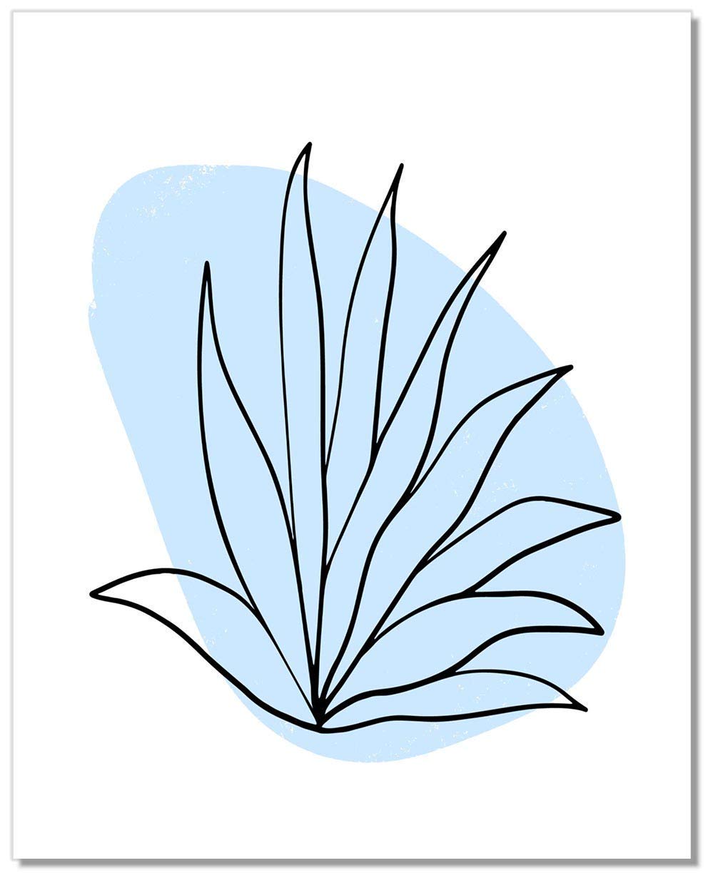 Botanical Prints - Minimalist Line Art Leaf Prints 8x 10 (Set of 6) - Aesthetic Art Posters - Abstract Plant Decor - Unframed (Blue)